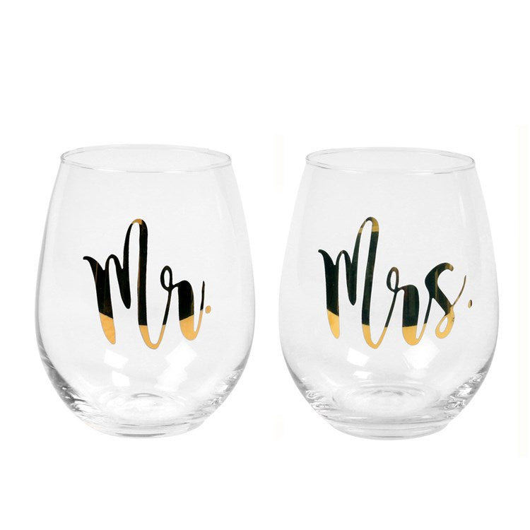 Mr And Mrs Stemless Wine Glasses